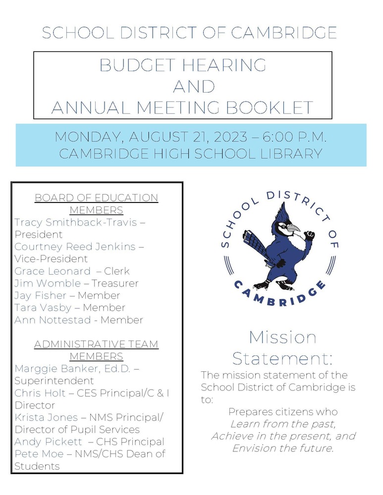Budget Hearing and Annual Meeting Booklet | School District of Cambridge